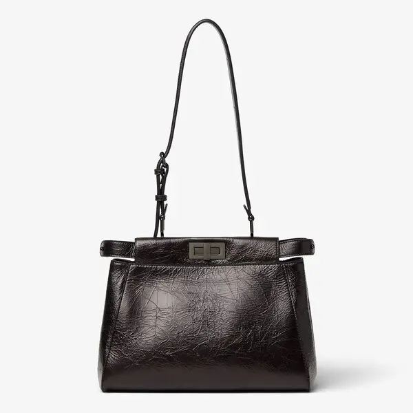 Fendi My Peekaboo Small Crackled Black Leather Bag